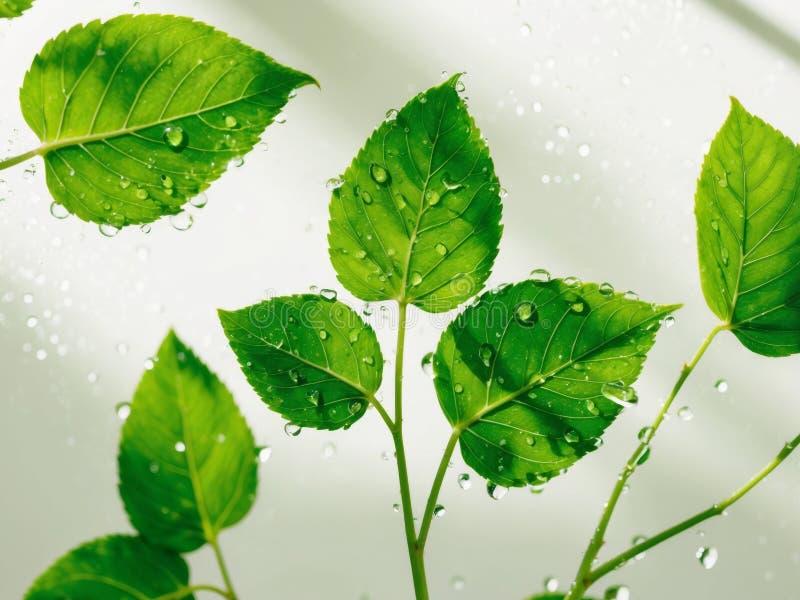 Fresh Green Leaves with Water Drops Glimmering. Stock Photo - Image of ...