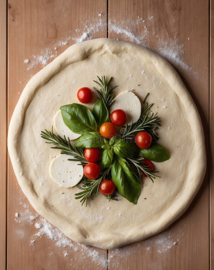 Fresh Pizza Dough with Various Toppings and Ingredients on Table Stock ...