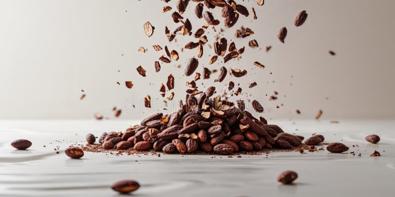 Freshly Cracked Cocoa Beans are Falling on a Surface Stock Photo ...