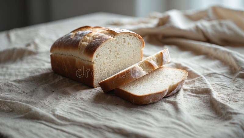 Freshly Sliced White Bread on a Rustic Tablecloth Stock Photo - Image ...