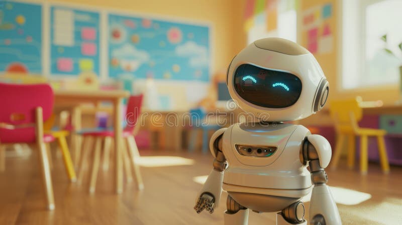 AI Generated. a Friendly Little Robot in a Bright Elementary School ...