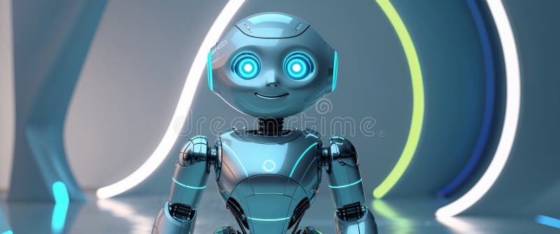 Friendly Robot with Bright Eyes and Intricate Design Standing in a ...