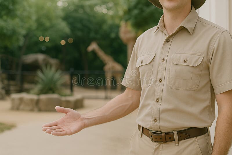 Zookeeper Welcoming To Zoo in Animal Park Stock Illustration ...