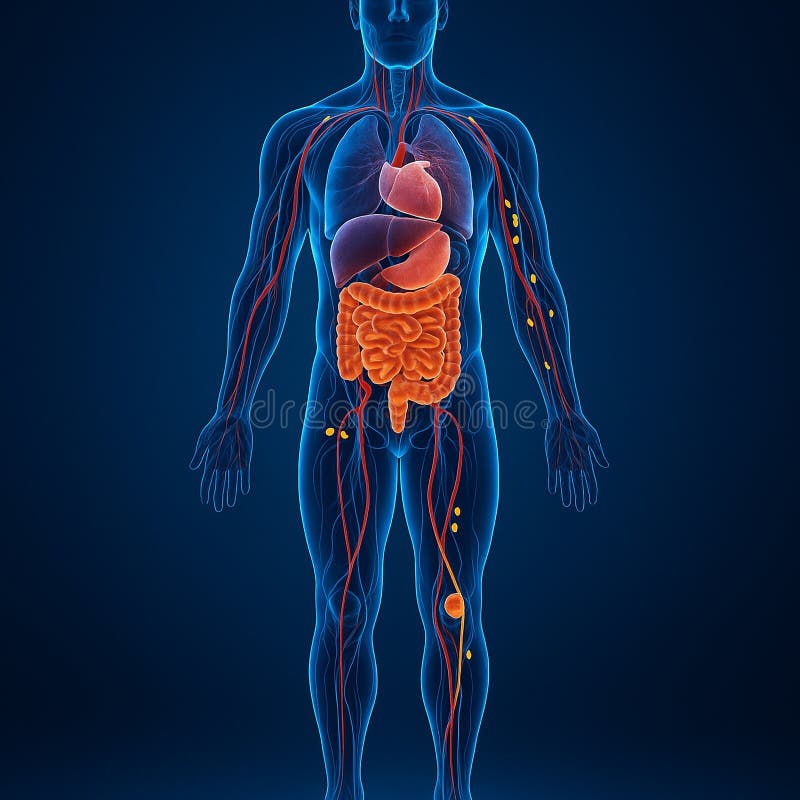 AI Generated Full Body Front View Showing Internal Organs with Glowing ...