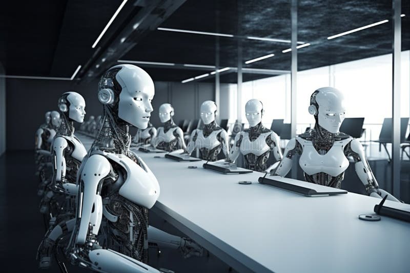 Female Robot Working in a Smart Office Stock Illustration ...