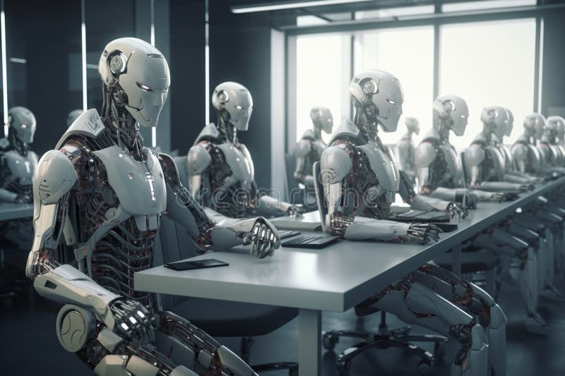 Humanoid Robot Working in Modern Smart Office, Future Technology Concept 3d Rendering, Toned ...
