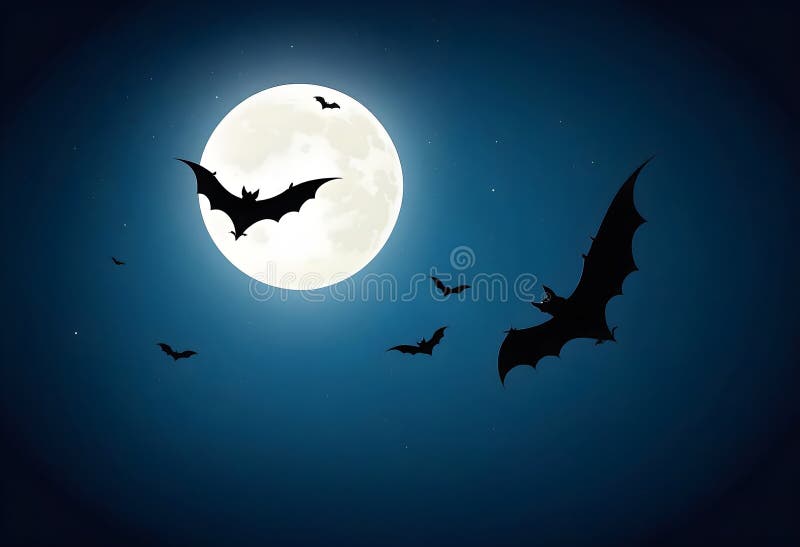 A Full Moon with Bats Flying in the Sky and the Moon Behind it Stock ...