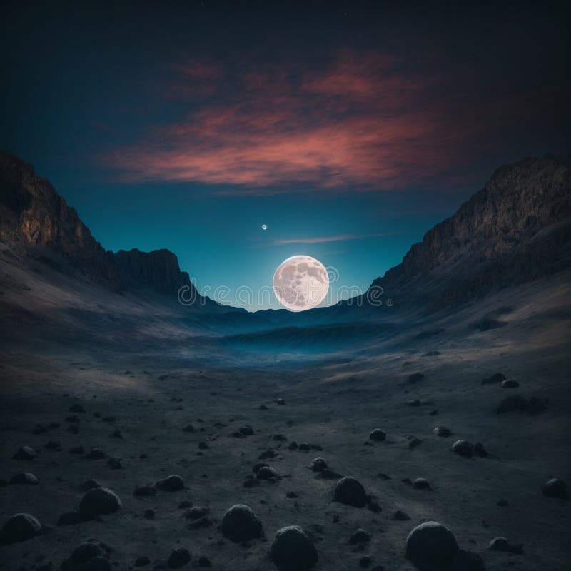 AI Generated Full Moon Rising at a Distant Horizon in a Far Away Planet ...