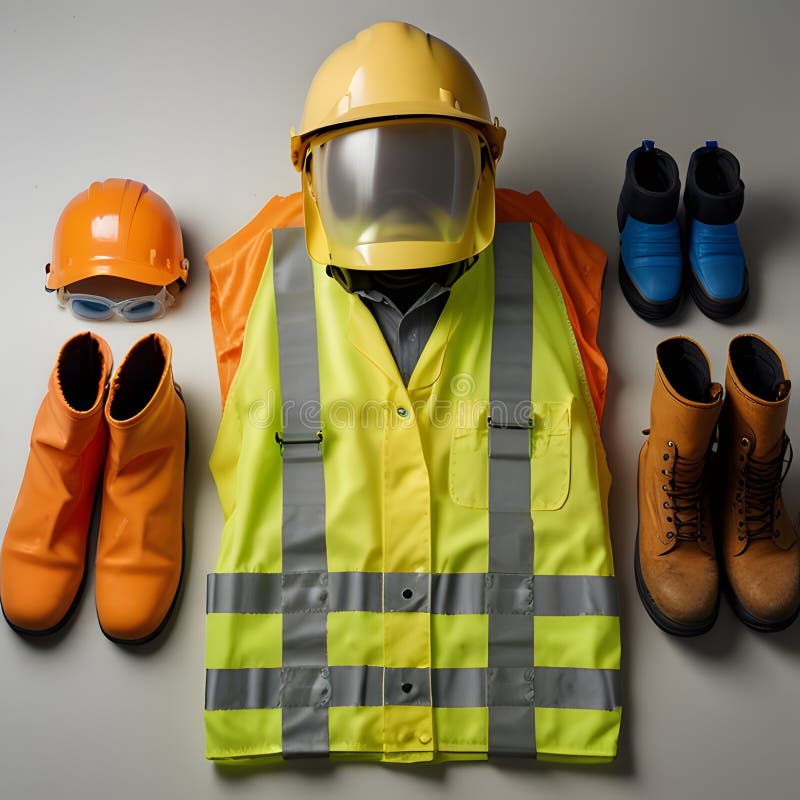 Full Set of Construction Worker Safety Equipment Laid Out on a White Surface Stock Illustration ...