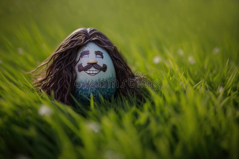 AI Generated Funny Easter Eggs with Man Faces on Green Grass with ...