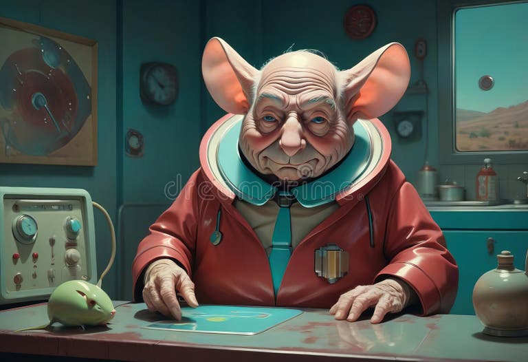 Future Android Robot Mouse Fat Old Man with Big Ear Stock Illustration ...