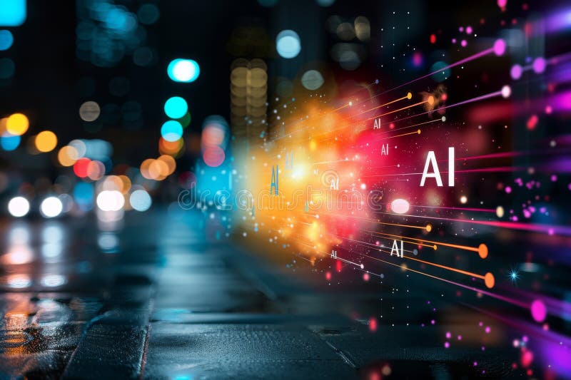 Futuristic AI Hologram with Neon Lights in a High Tech Environment, Representing Advanced ...