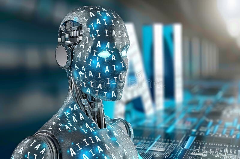 Futuristic AI Human Head with Data Stream, Modern Technology, Digital ...