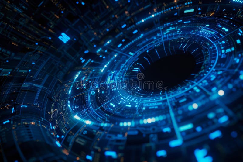 Futuristic Blue and Black Digital Vortex, Symbolizing Technology and ...
