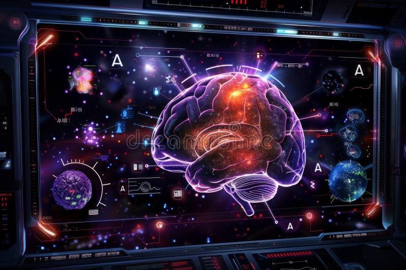 Futuristic AI Brain Interface on a Digital Screen, Representing ...
