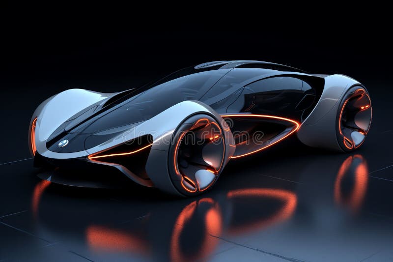 AI Generated Futuristic Car with Bright Illuminated Wheels in Dark ...