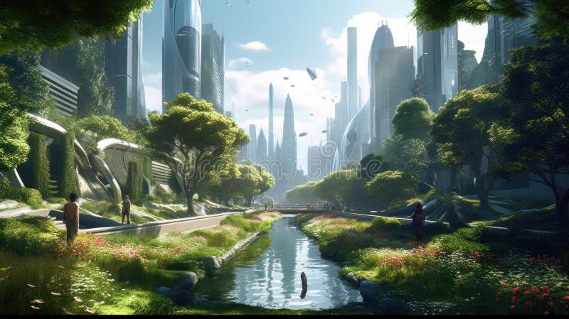 AI Generated Futuristic City with Lots of Trees and Greenery Stock ...