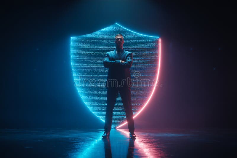 AI Generated Futuristic Cybersecurity with AI Holographic Shield Stock Illustration ...