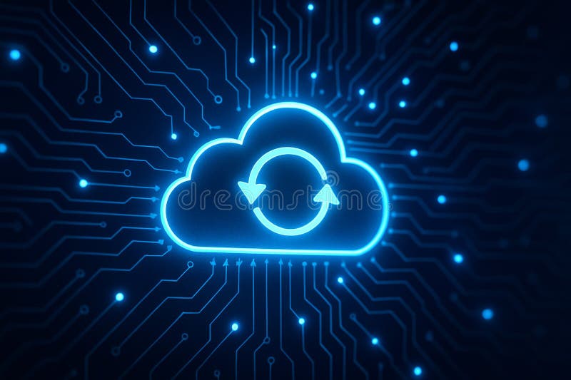 AI Generated Futuristic Digital Cloud System with Glowing Refresh Icon ...