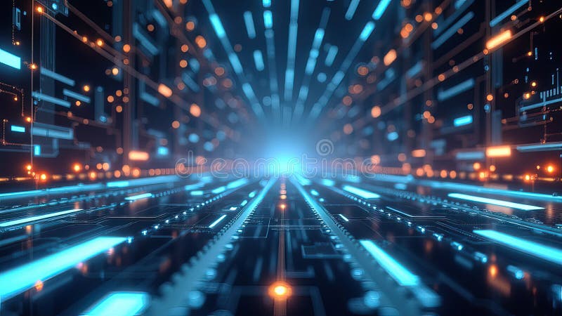 Futuristic Digital Data Stream with Glowing Blue and Orange Lights ... Futuristic Digital Data Stream with Glowing Blue and Orange Lights ...