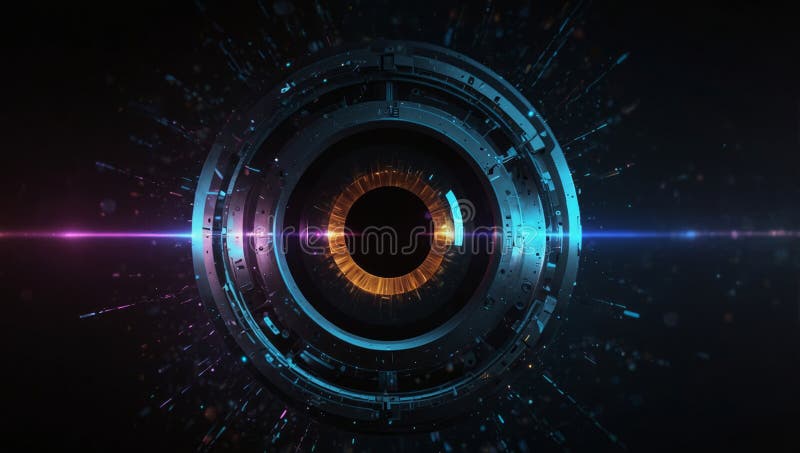 A Futuristic Eye Lens Design with a Holographic Finish on a Solid Black ...