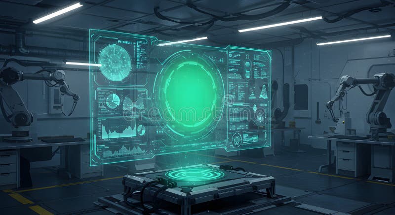 AI-Generated Futuristic Factory Interface Stock Image - Image of ...
