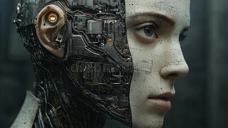 AI Generated. Half Man Half Robot Figure Showcasing Advanced Technology ...