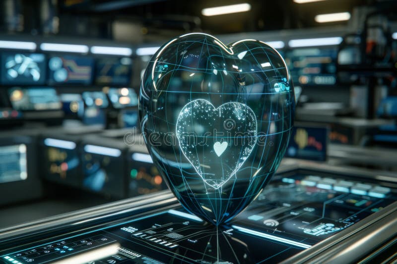 Futuristic Heart Shaped Crystal in a High Tech Lab Setting, Symbolizing ...