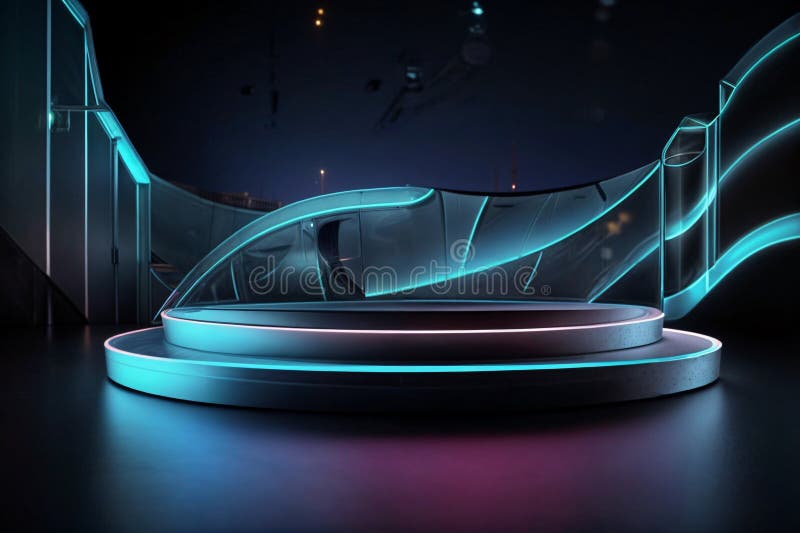 AI Generated. Futuristic Podium with Neon Lights Stock Illustration ...