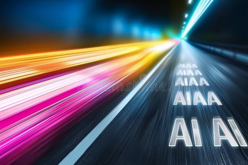 Futuristic Road with AI Symbols, Representing the Integration of ...