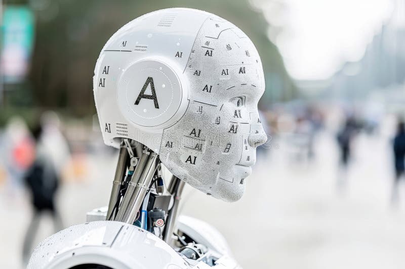 Futuristic AI Robot Head in Public Space, Highlighting Robotics ...