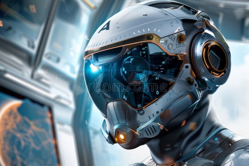 Futuristic Robot Helmet with AI Interface, Symbolizing Advanced ...