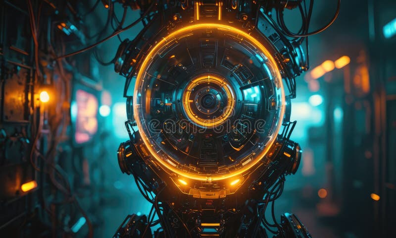 A Robot with a Glowing Circle in the Middle of it. Stock Illustration ...