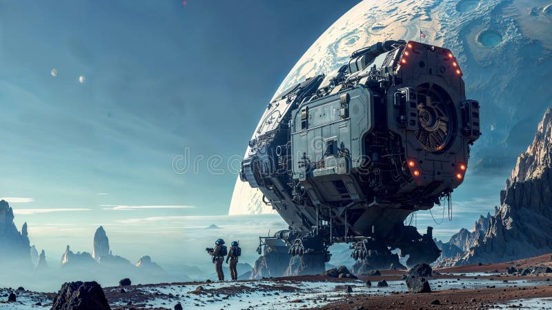 A Scene of Astronauts Exploring an Alien Planet with a Spaceship and ...