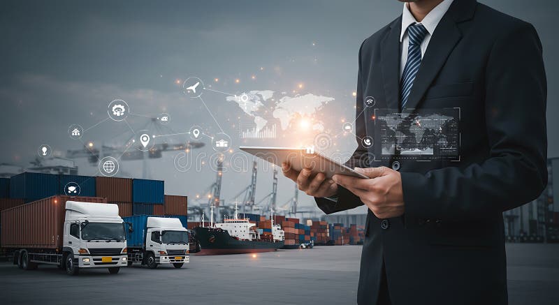 Smart Business Technology in Modern Logistics Stock Illustration ...