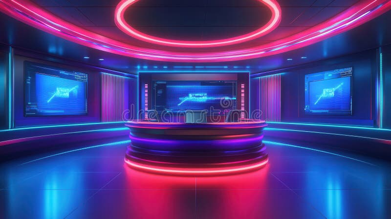 AI Generated Futuristic Virtual News Studio Broadcasting Breaking News ...