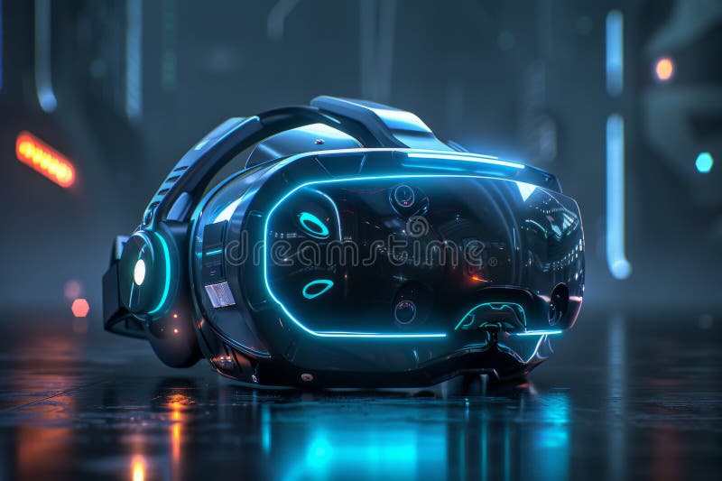 Futuristic VR Headset with Intricate Details and Blue Lighting ...