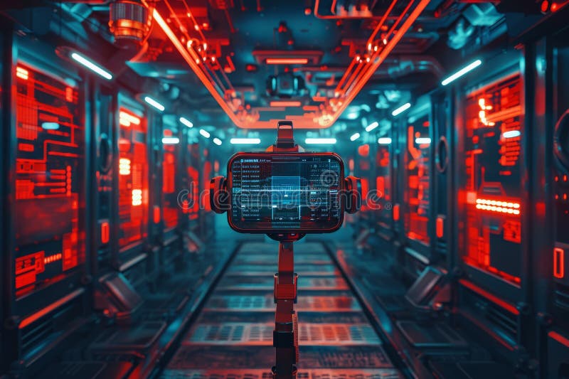 Futuristic VR Headset in a Neon Lit Corridor, Representing Immersive ...