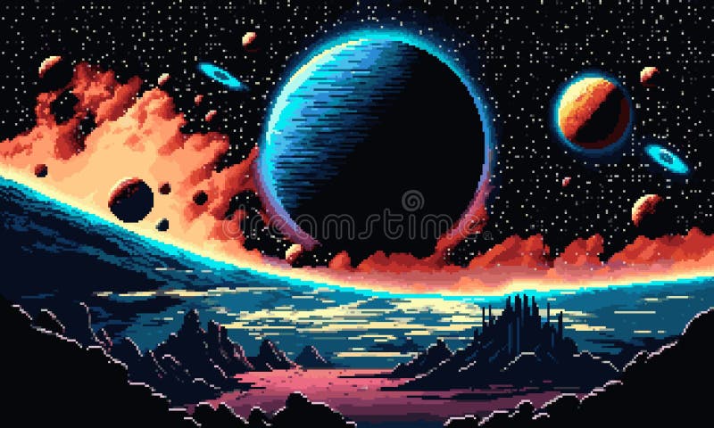 AI Generated Galaxy Planet 8 Bit Pixel Landscape Stock Illustration ...