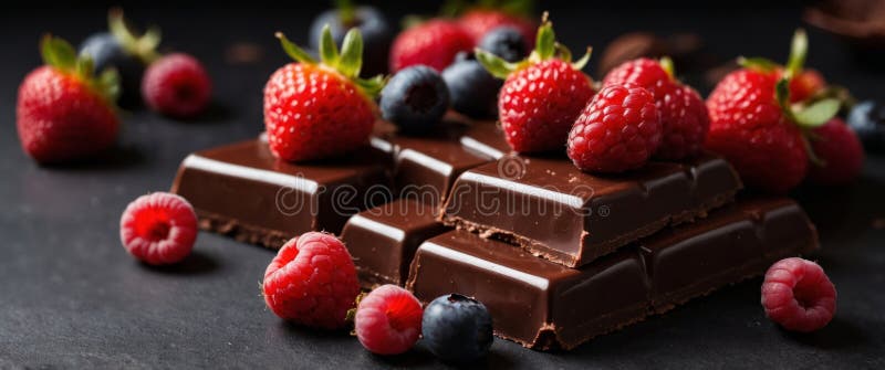 Generation Chocolate with Berries on a Black Background Selective Focus ...