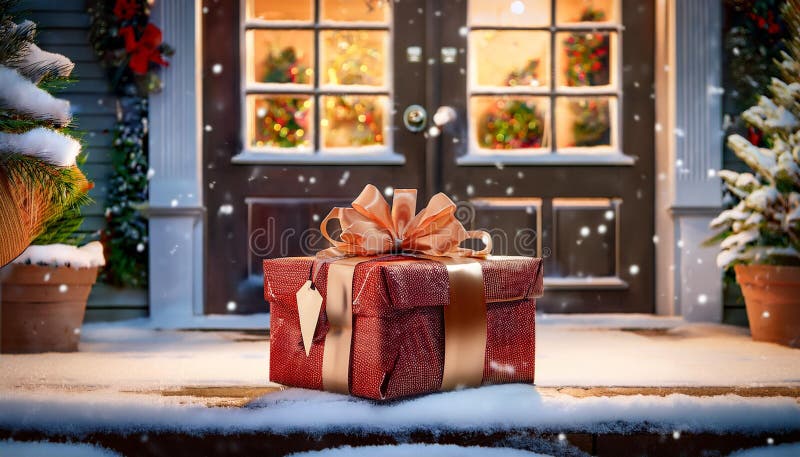 AI Generated. AI Generative. Wrapped Gift Box Sitting on a Doorstep ...