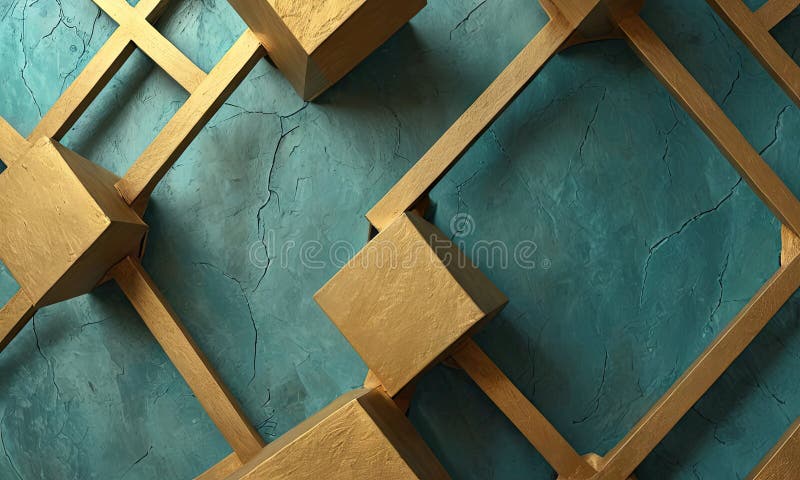 A Close Up of a Wall with Gold Colored Cubes on it. Stock Illustration ...