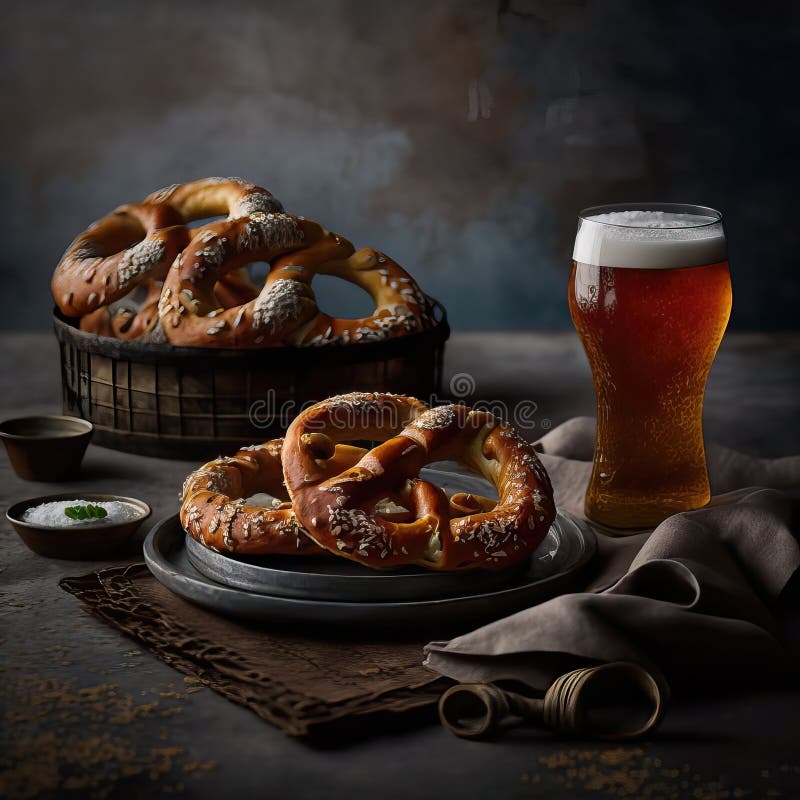 AI Generated German Pretzel and Glasses of Beer Stock Illustration ...