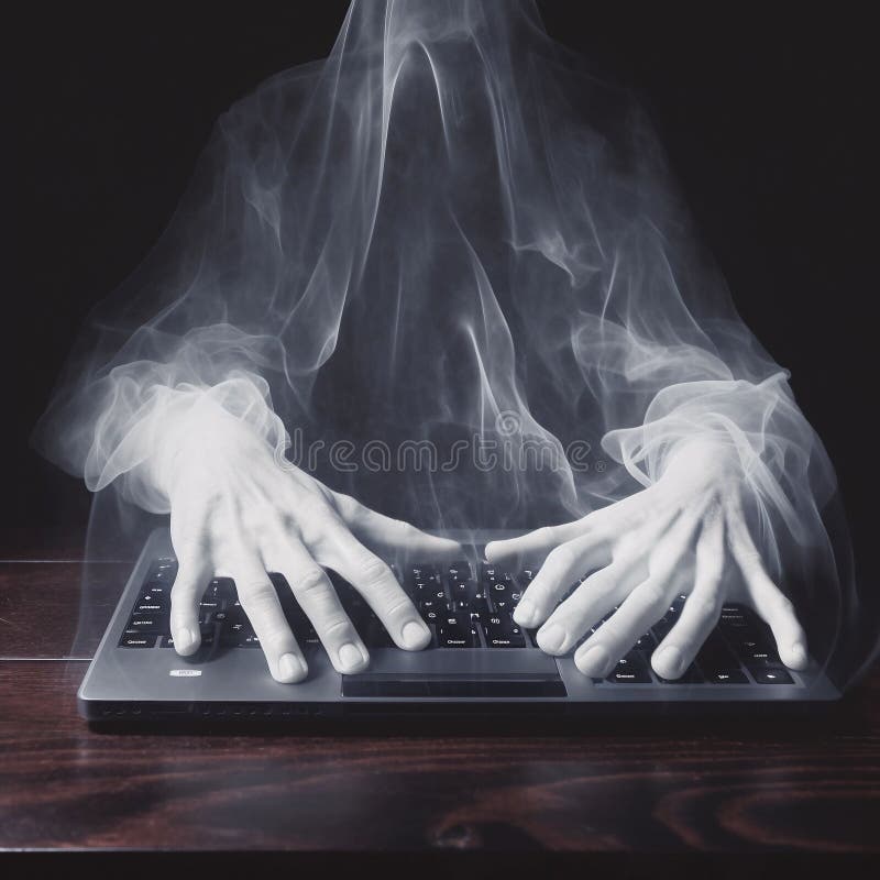 AI Generated Ghost Figure on Computer Keyboard Stock Illustration ...