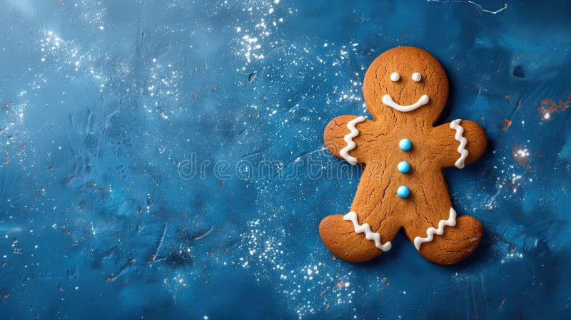 Gingerbread Man Cookie on a Blue Background Stock Illustration ...