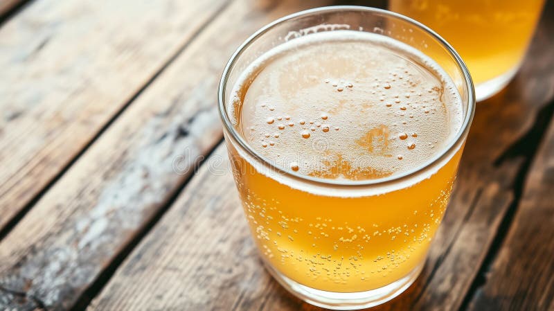 A Glass of Light Amber, Carbonated Beverage with Visible Bubbles on the ...