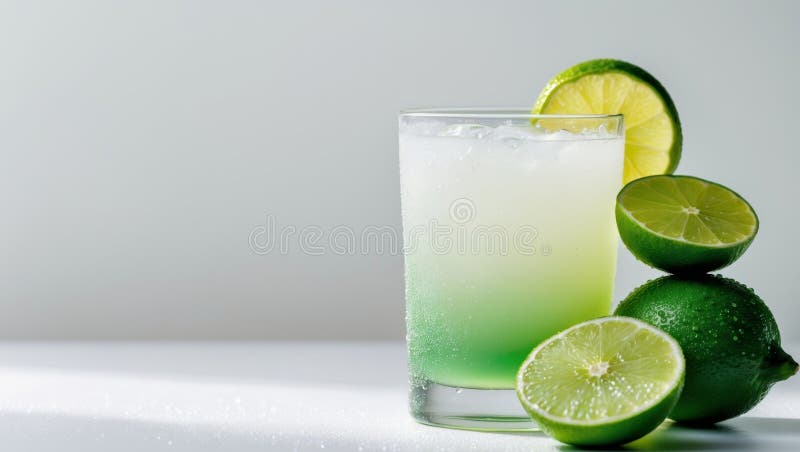 A Glass of Limeade with Two Limes on the Side. Stock Image - Image of ...