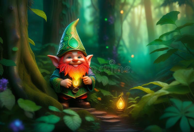 A Glimpse into the Mystical Realms of Emerald Gnomes Stock Illustration ...
