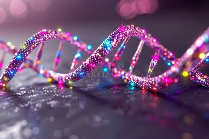 Glittering Pink DNA Strands Cascading Over a Reflective Surface ...