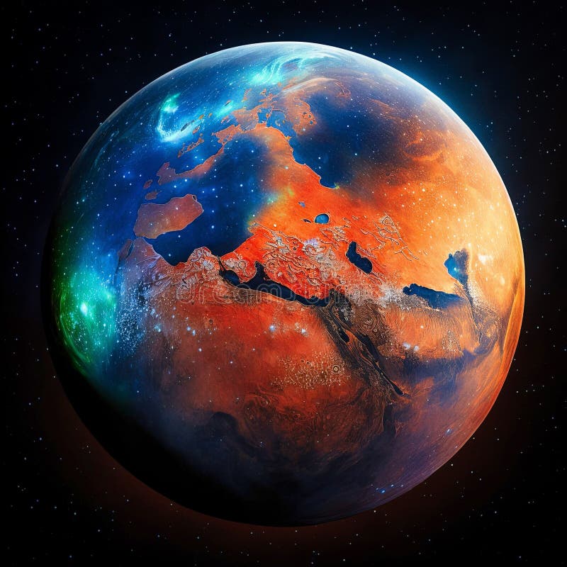 AI-Generated Global Spaceview: Blue and Orange Planet Stock ...